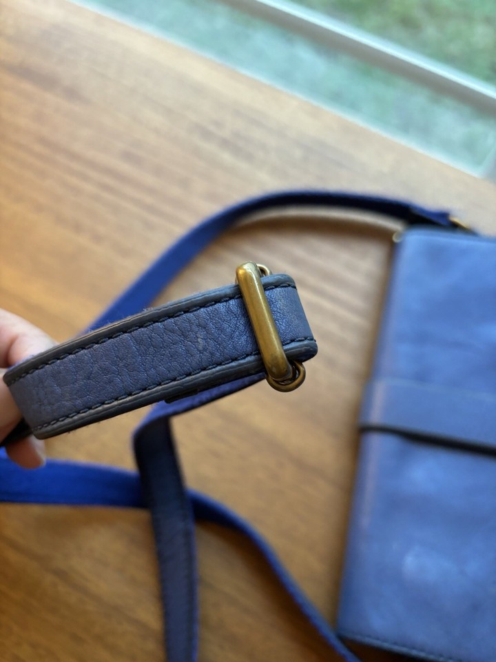 Fossil Kinley Crossbody Handbag Blue Adjustable Strap 7" x 9.5" Pebble ...