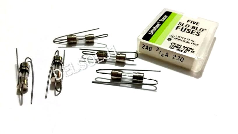 LOT OF 5 LITTELFUSE 2AG 230 3/4A AXIAL FUSES 125V 5mm x 15mm SLOW BLOW ...