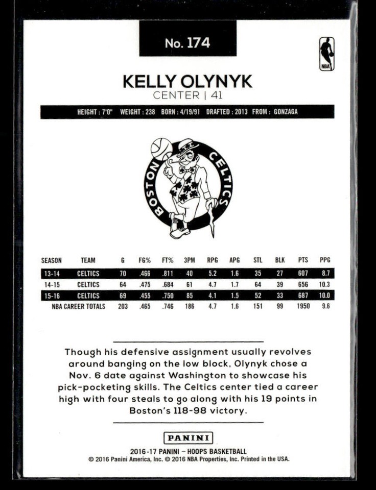 2016-17 Hoops #174 Kelly Olynyk Blue card | eBay