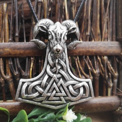 Viking Mjolnir Church of Satan Sigil Goat Baphomet Hammer Thor Necklace ...