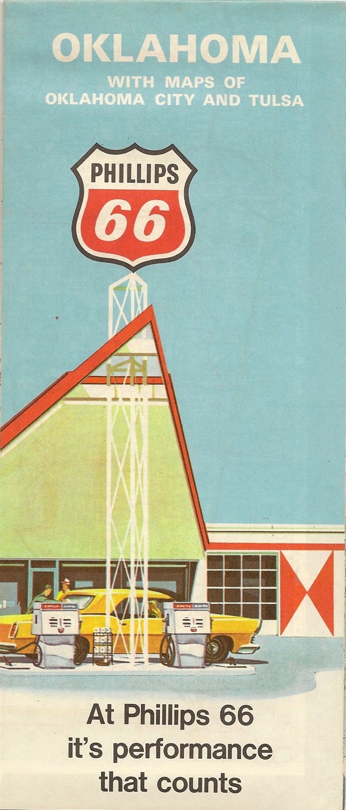 1968 PHILLIPS 66 Road Map OKLAHOMA Tulsa Enid Ardmore Bartlesville ...