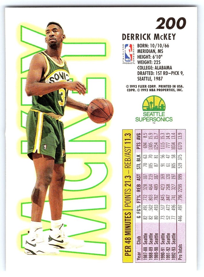 1993-94 Fleer Basketball - #200 Derrick McKey Seattle Supersonic | eBay