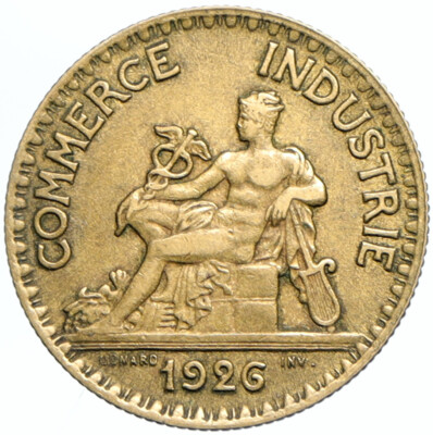 1923 FRANCE Antique CHAMBERS OF COMMERCE Industry 2 Francs French Coin ...