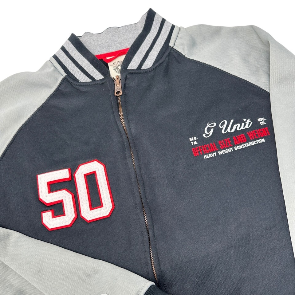 G Unit Vintage Black Gray Spell Out 50 Cent Full Zip Varsity Jacket Hip ...