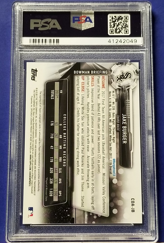 Jake Burger - 2017 Bowman Chrome Draft Autograph PSA 10 | eBay