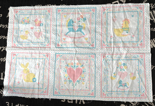 48X32 Vtg CUDDLE PRINTS Pastel Baby Animal CUT & SEW Cheater Quilt ...