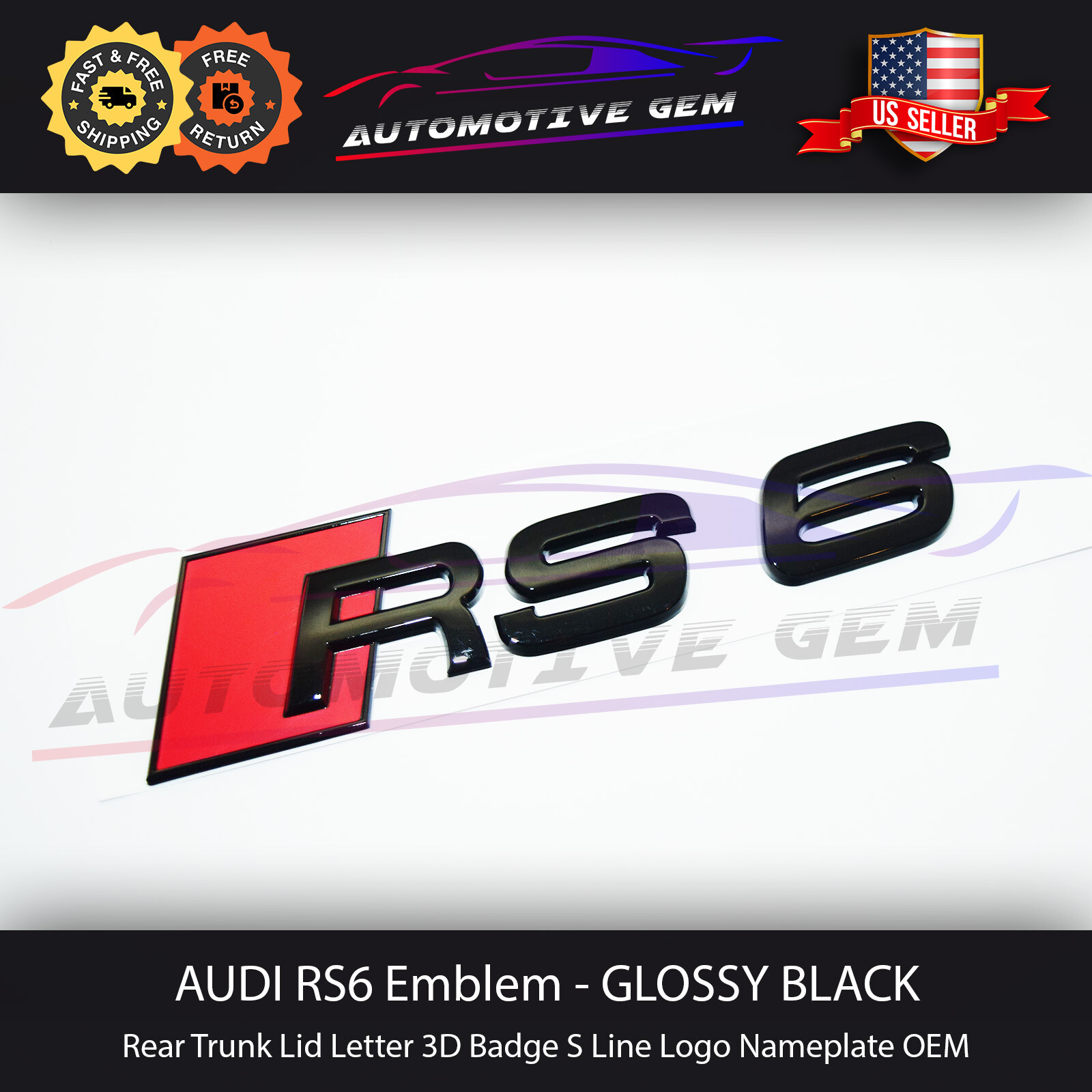 Audi RS6 Emblem GLOSS BLACK Rear Trunk Lid Letter Badge S Line Logo ...