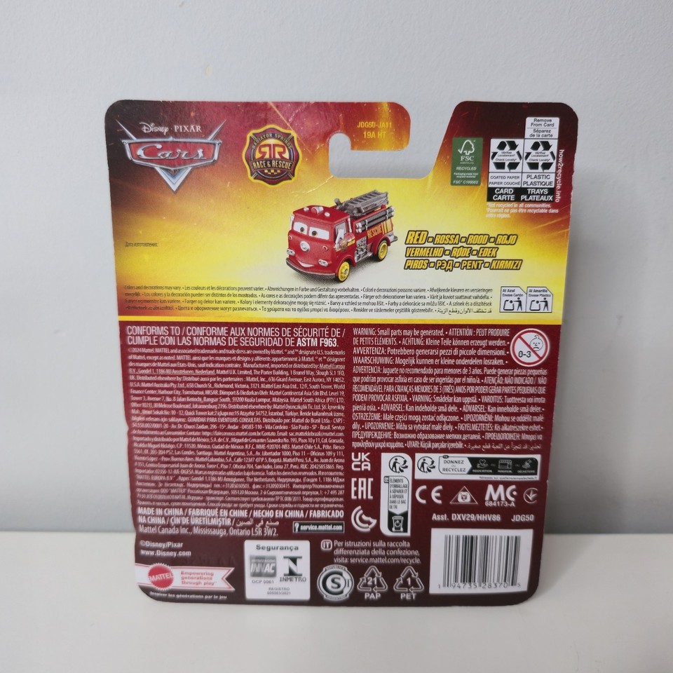 Disney Pixar Cars Diecast Mattel 1:55 Race And Rescue Red Fire Engine ...