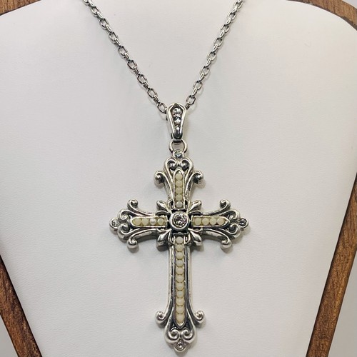 Brighton Ornate Cross Necklace Faux Pearl Inlay Swarovski Crystal ...