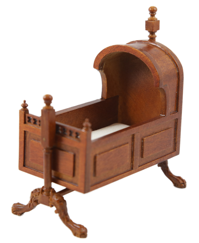 Dolls House Walnut Tudor Rocking Cradle Cot Crib JBM Miniature Nursery ...