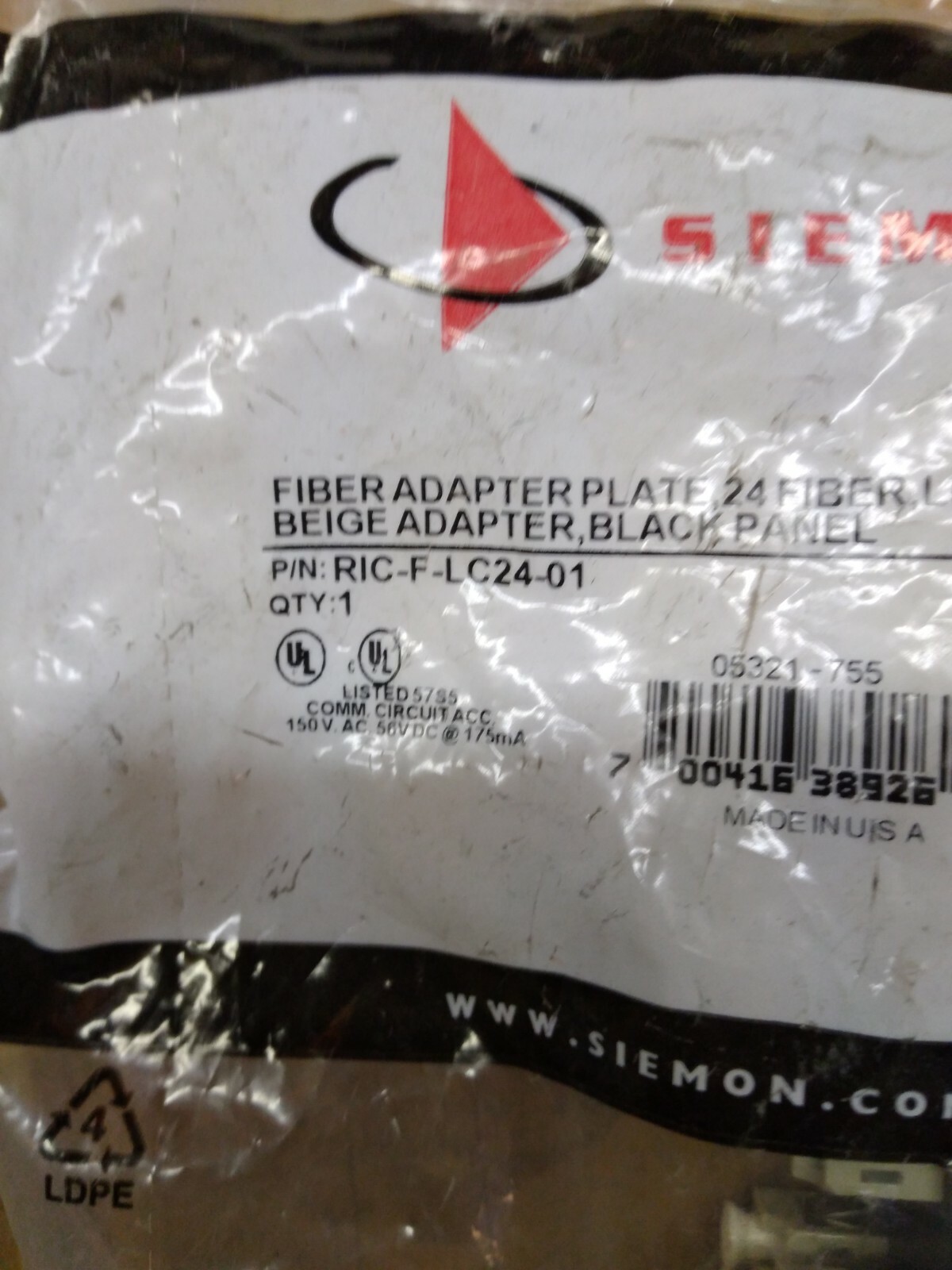 Siemon RIC-F-LC24-01C Fiber Adapter Plate 24 Fiber Lc Beige Adapter ...