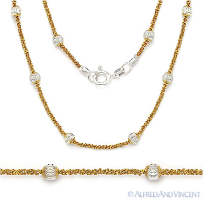 4mm Bead 1.5mm Roc Link Solid 925 Sterling Silver 14k Gold-Plated Chain ...