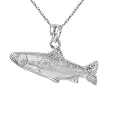 Sterling Silver SALMON Fish Pendant / Charm, Made in USA, Italian Box ...