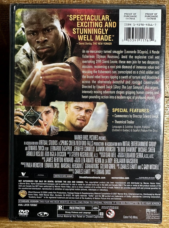 Blood Diamond (DVD, 2007, Full Frame) Leonardo Dicaprio Brand New ...