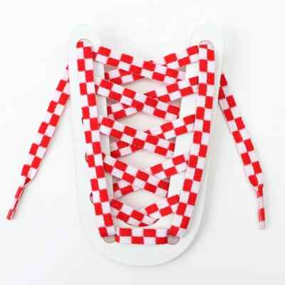 1x Pair RED CHECKERED RACE CAR 120cm Long x 1cm Sneaker WHITE SHOE ...