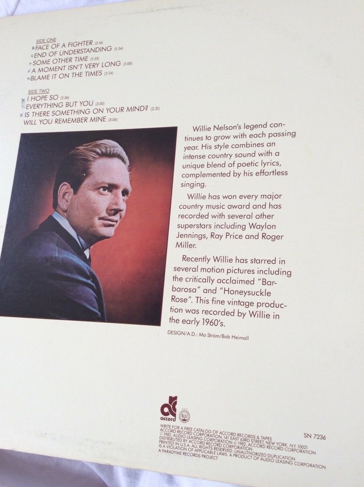 Willie Nelson The Poet Breakaway Records 1982 Vinyl LP Some Other Time ...