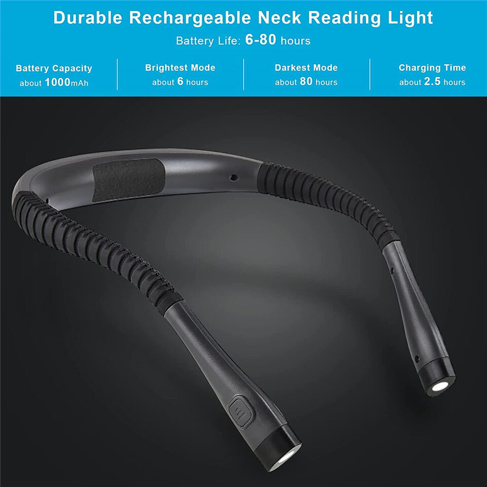 USB Rechargeable LED Neck Light Book Light for Reading in Bed Crafting ...