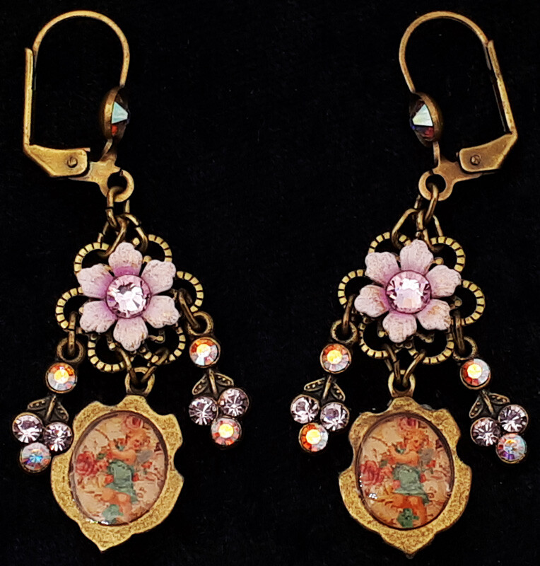 Michal Negrin Earrings Lilac Cherub Angel Crystal Flowers Rhinestones ...