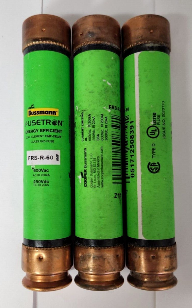 Bussman FRS-R-60 Fusetron Time Delay Type D Class RK5 Fuses - Lot of ...