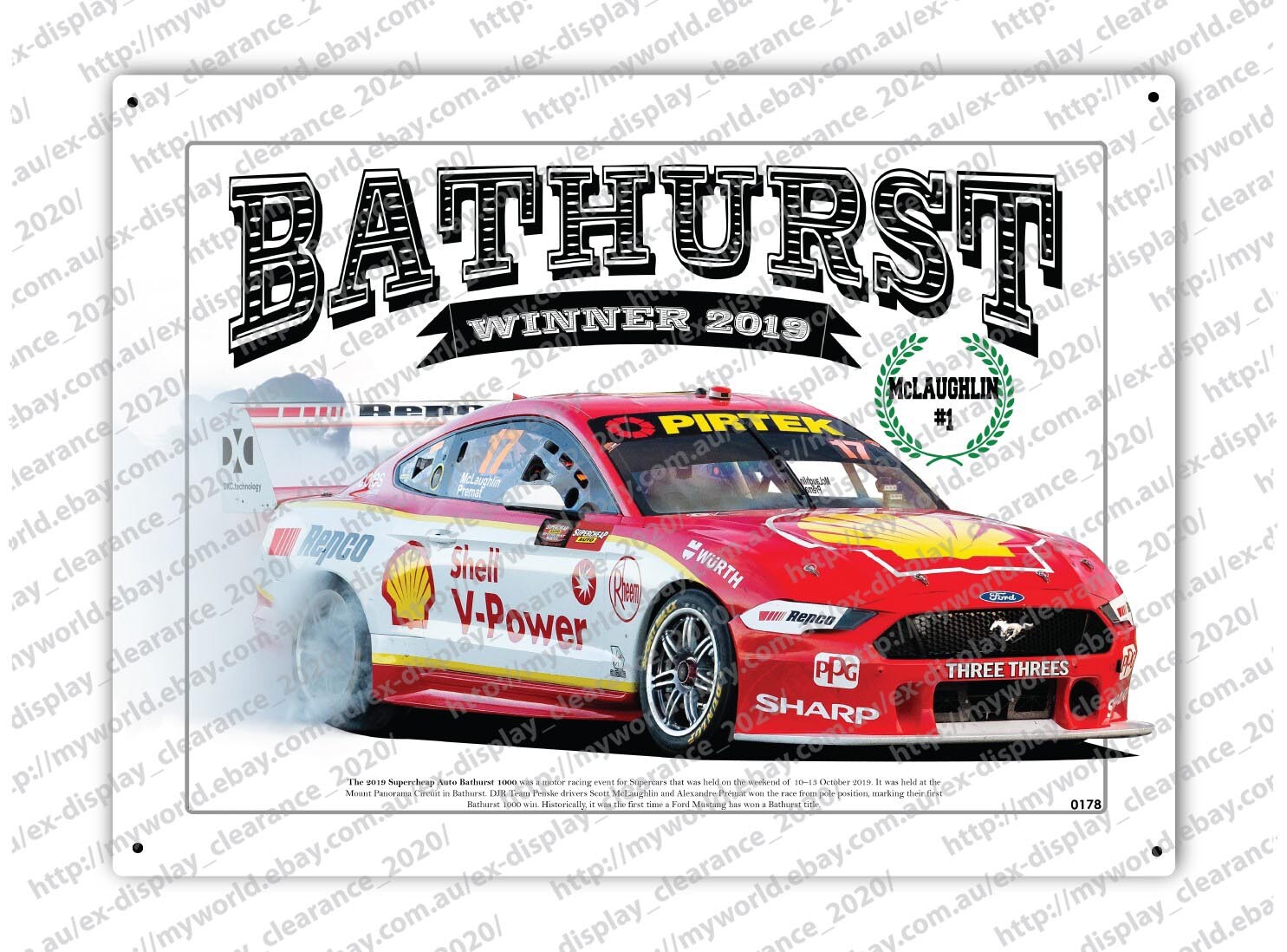 *TIN SIGN #0278 BATHURST 2019 WINNER MCLAUGHLIN/PREMAT MUSTANG ...