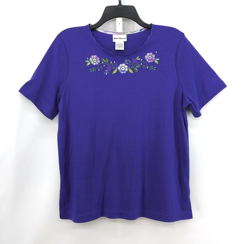 BonWorth Shirt Womens Size S Purple Embroidered Beaded Short Sleeve ...