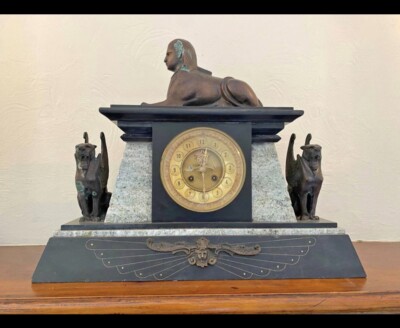 Antique Art Deco Egyptian Revival Clock With Sphinx and Winged Lions ...