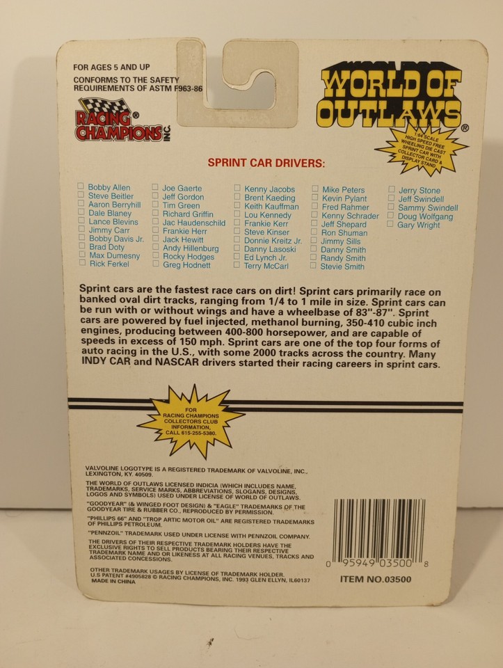 WORLD OF OUTLAWS #11 SPRINT CAR RON SHUMAN RACING CHAMPIONS 1993 1:64 ...