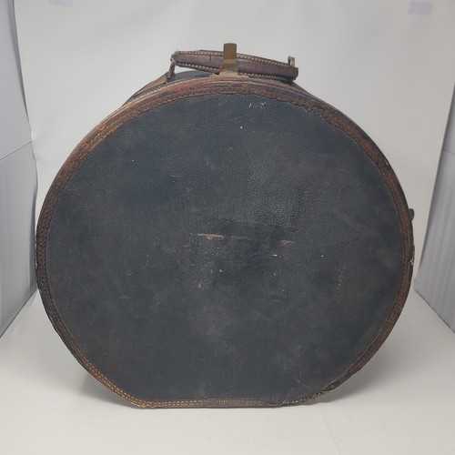 Antique Vtg Suitcase Round Hat Box Train Hard Case [Damaged Leather ...