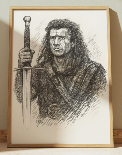 BRAVEHEART WILLIAM WALLACE DRAWING PRINT PORTRAIT SKETCH 8" x 10" WALL ...