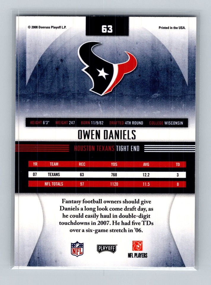 2008 Absolute Memorabilia #63 Owen Daniels Houston Texans Football Card ...