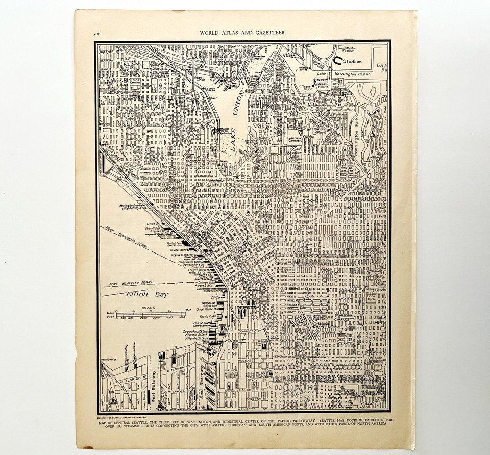 Seattle City Map 1935 Washington Antique Atlas Street View 14 x 11 ...