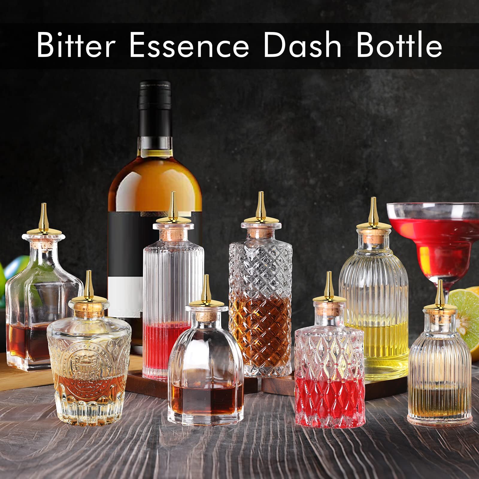 Bitters Bottle 8pcs Glass Dash Bottle Set For Cocktail With Zinc Alloy ...