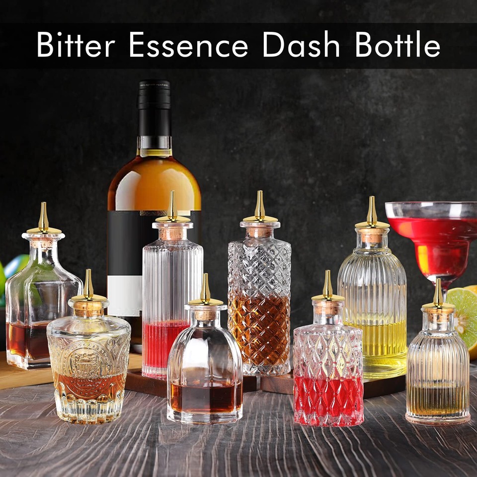 Bitters Bottle 8pcs Glass Dash Bottle Set For Cocktail With Zinc Alloy ...