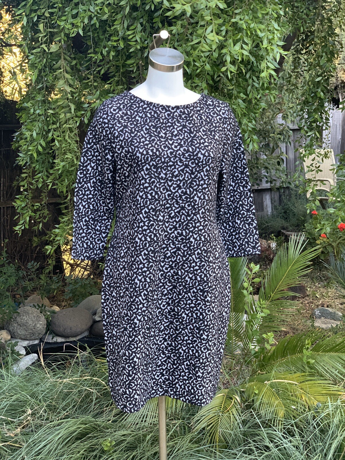 JM STUDIO BY JOHN MEYER Black White 3/4 Length Sleeve Dress Plus Sz 14 ...