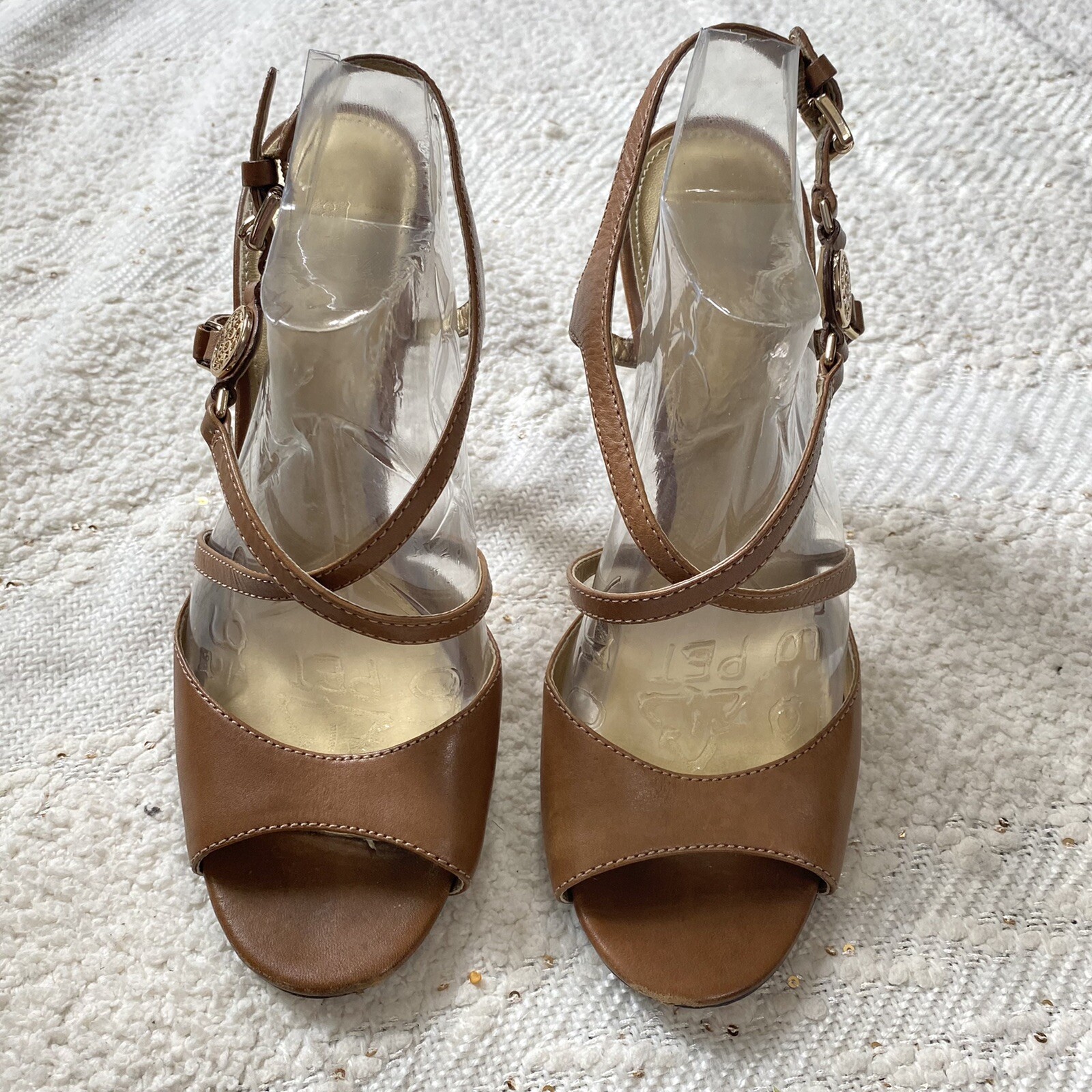 COACH Lexus heels brown leather open toe strappy stiletto high heels 9 ...