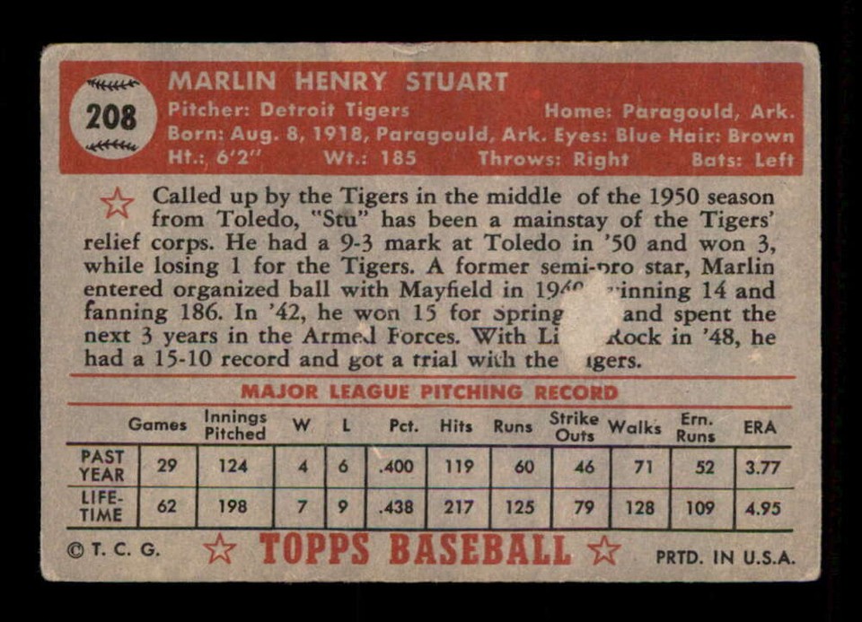 1952 Topps #208 Marlin Stuart G X2945484 | eBay