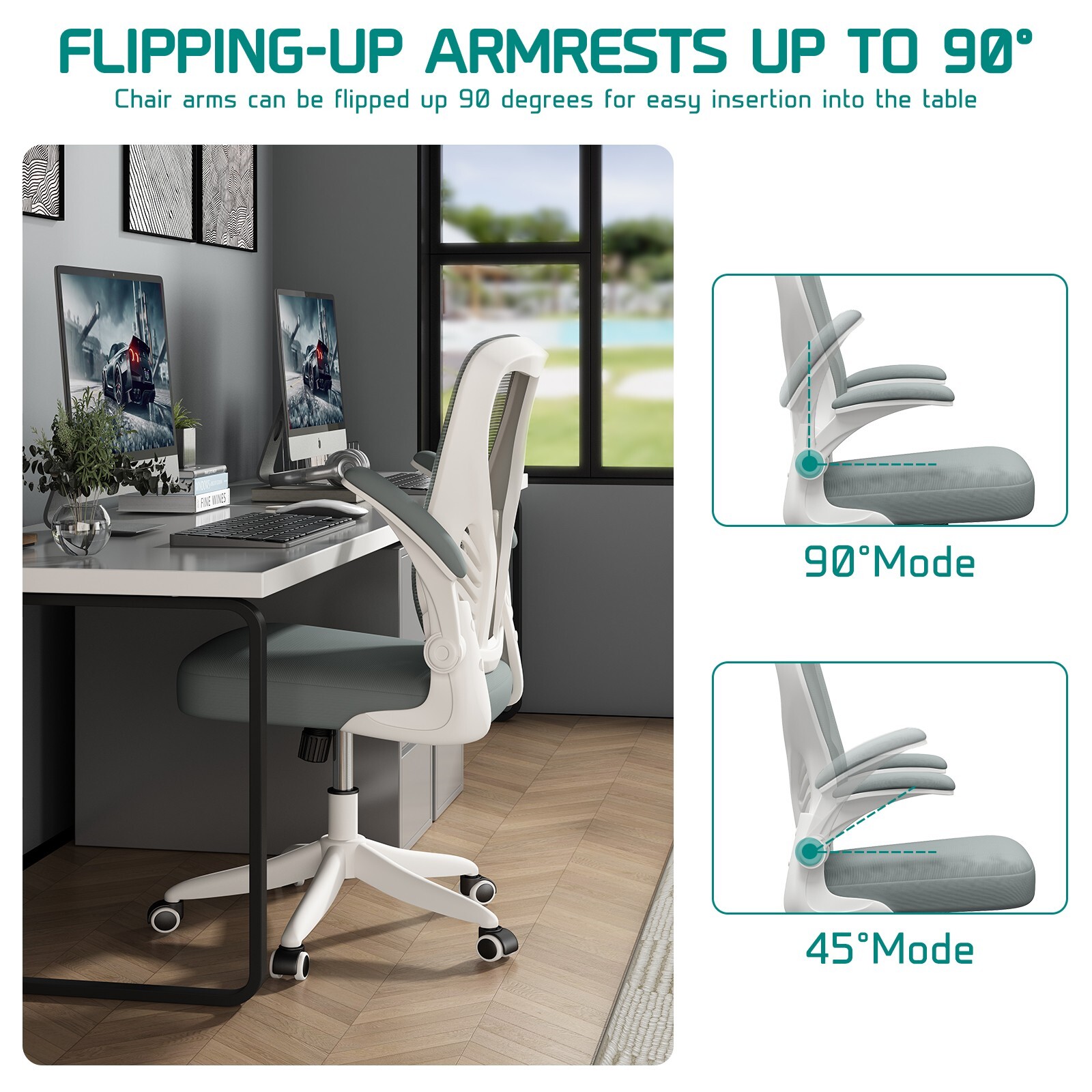 Office Chair Ergonomic Desk Chair with Flip-up Armrest Swivel Desk ...