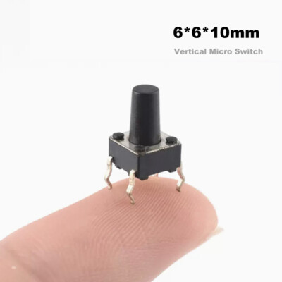 Push Button Momentary Vertical Straight Insertion 6X6X10mm 4 Pins Micro ...