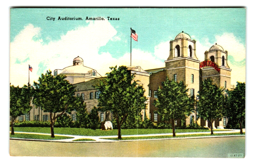 Postcard TX City Auditorium Amarillo Texas Flags Sign | eBay