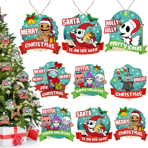 Christmas Tree Decorations, 18PCS Christmas Jack Sally Wooden Hanging ...