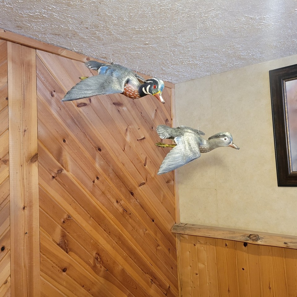 Casey Edwards Wood Carving Flying Wood Ducks "Casey's Flyers" Vintage ...