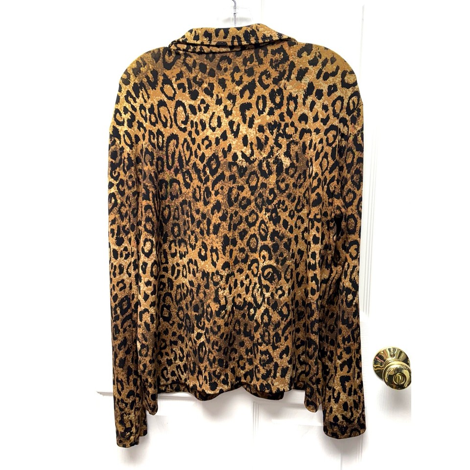 Chico’s Travelers Leopard Print Open Front Jacket Stretch Knit Size 3 ...
