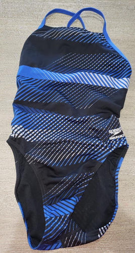 womens SPEEDO 1 pc SWIM SWIMMING SUIT size 26 black blue stripe design ...