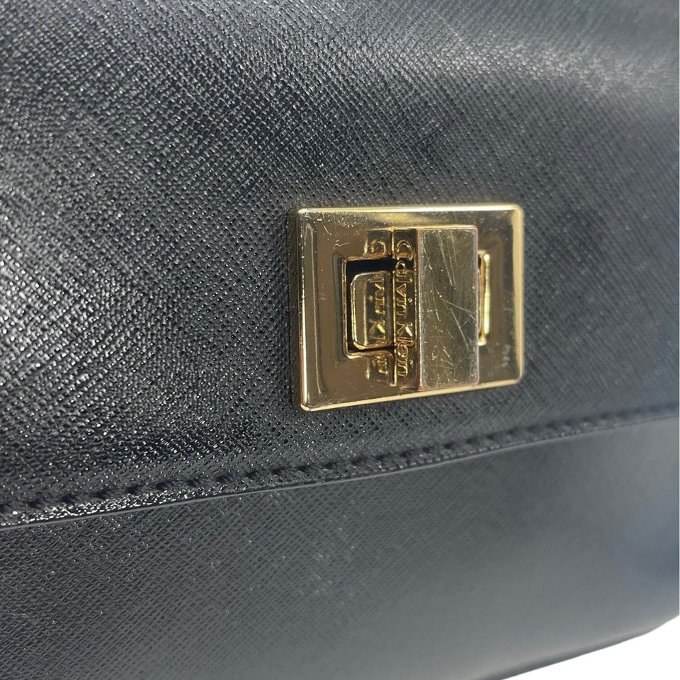 CALVIN KLEIN Small Leather Handbag Top Handle Satchel Classic Mini Bag ...