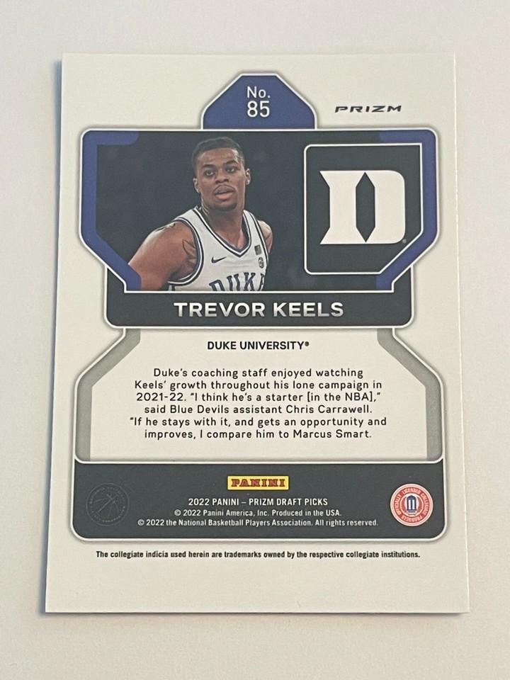 2022-23 Prizm Draft Picks Trevor Keels TRUE SILVER #85 Duke Knicks ...