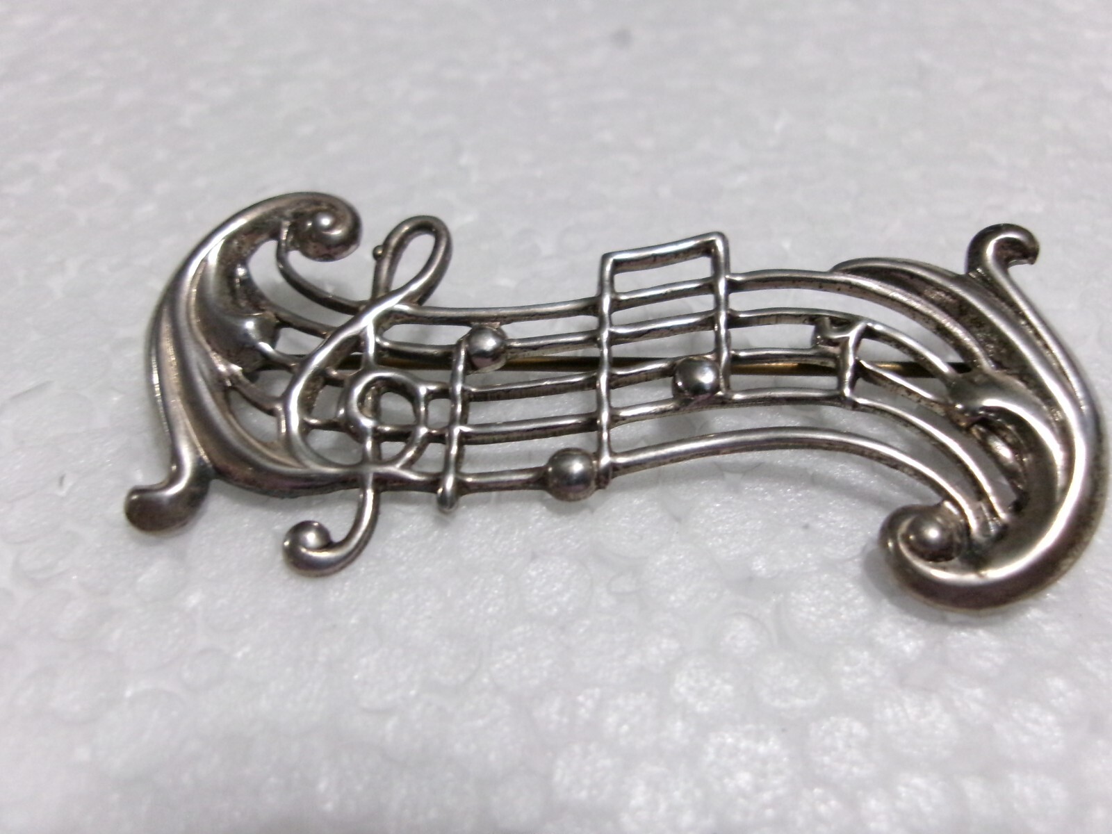 Vintage Signed STERLING Music Notes Pin TREBLE CLEF E… - Gem