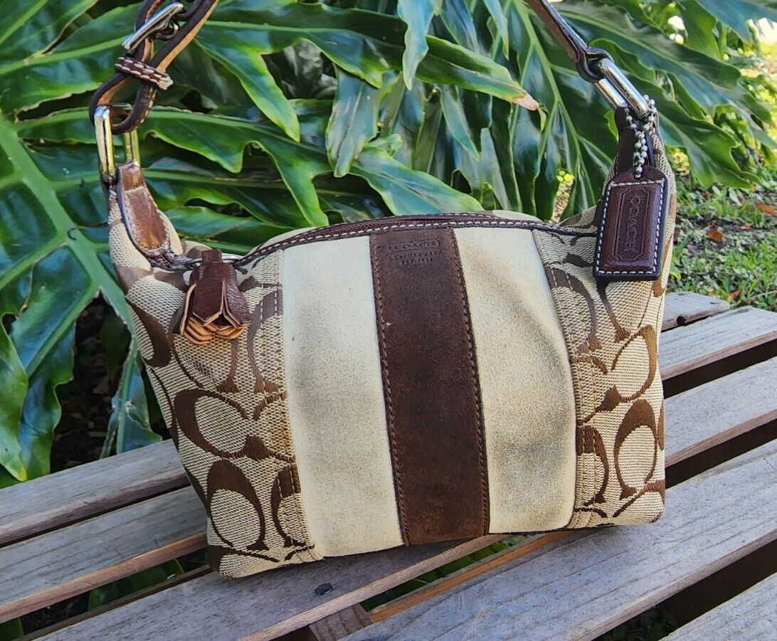 Coach Y2k Signature Brown Suede & Beige Small Canvas Mini Coach Y2k Signature Brown Suede & Beige Small Canvas Mini