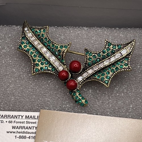 New HEIDI DAUS Holiday Sprig HOLLY Pin Swarovski Crystal Brooch ...