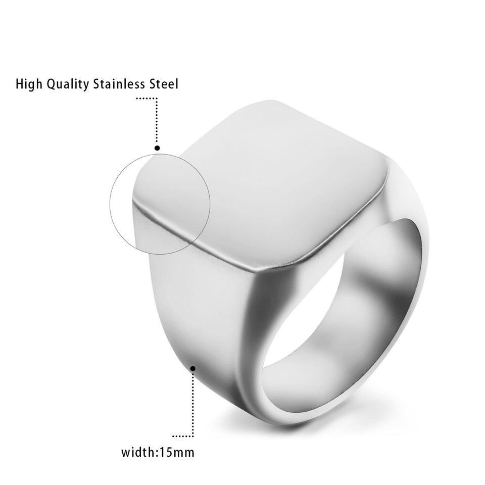 Plated Men's Stainless Steel Signet Ring Classical Cocktail Band ...