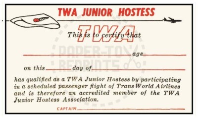 TWA JUNIOR HOSTESS CARD - VINTAGE REPRINT | eBay